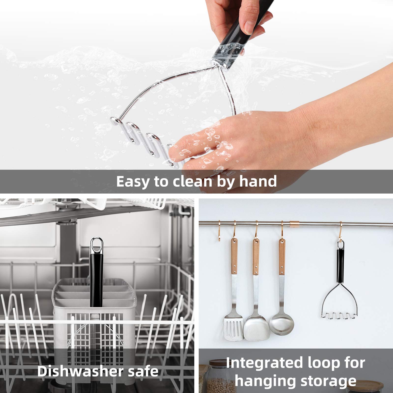 Potato Masher, Potato Masher Stainless Steel, Heavy Duty Mashed Potatoes Masher, Professional Metal Wire Masher Kitchen Tool for Bean, avocado, Vegetable-10.24 inch (Silver)