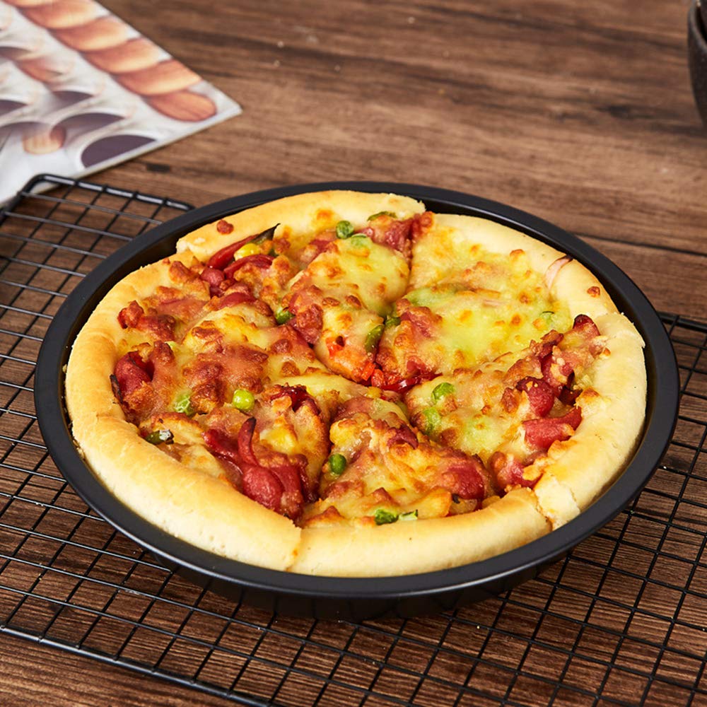 NJZYB Pizza Bakeware, Carbon Steel Non-Stick Coating Pie Pans for Oven Baking, Round Deep Dish Pizza Pan, Dishwasher Safe, for Kitchen, Party, Commercial,9inch
