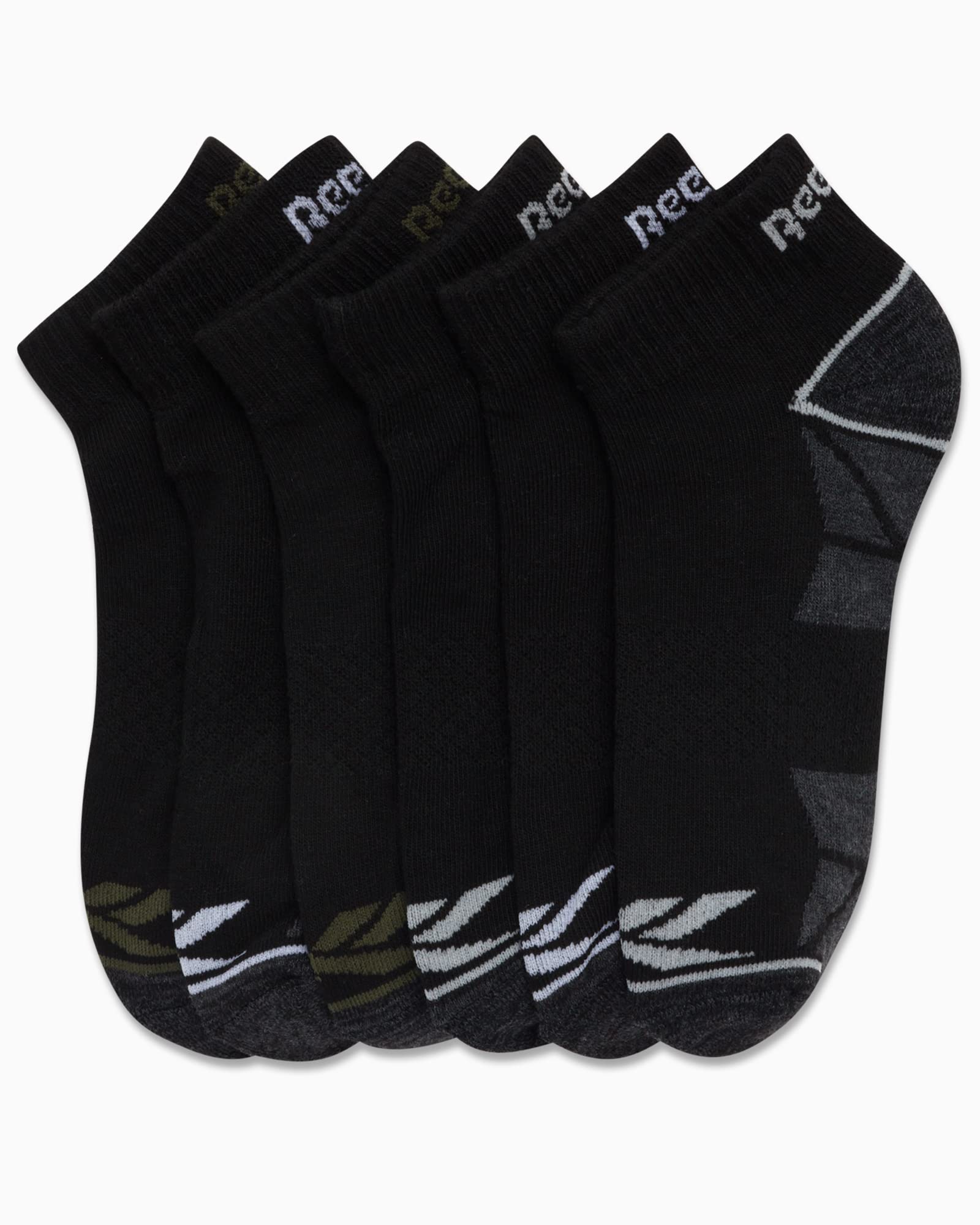 Reebok Boys' Quarter Socks - 6 Pack Stretch Performance Quarter Cut Arch Support Socks - Cushioned Athletic Socks for Boys, Size Large, Black/Grey