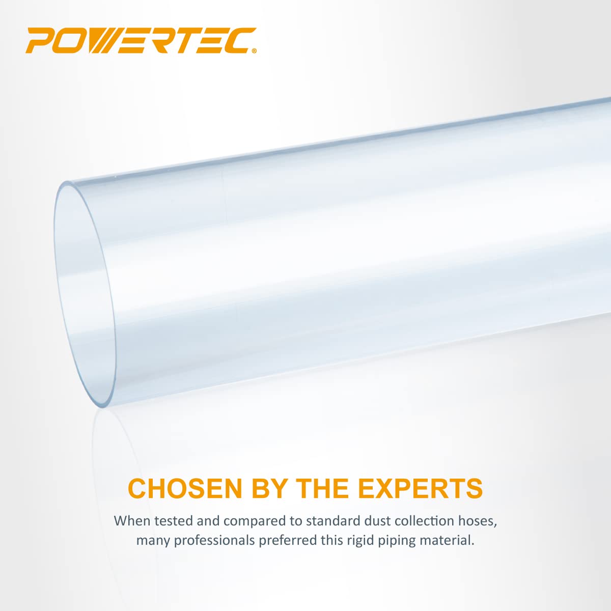 POWERTEC 70272-P4 Clear PVC Pipe 4" x 36" Long, 4PK, Rigid Plastic Tubing for Dust Collection Hose & Fittings