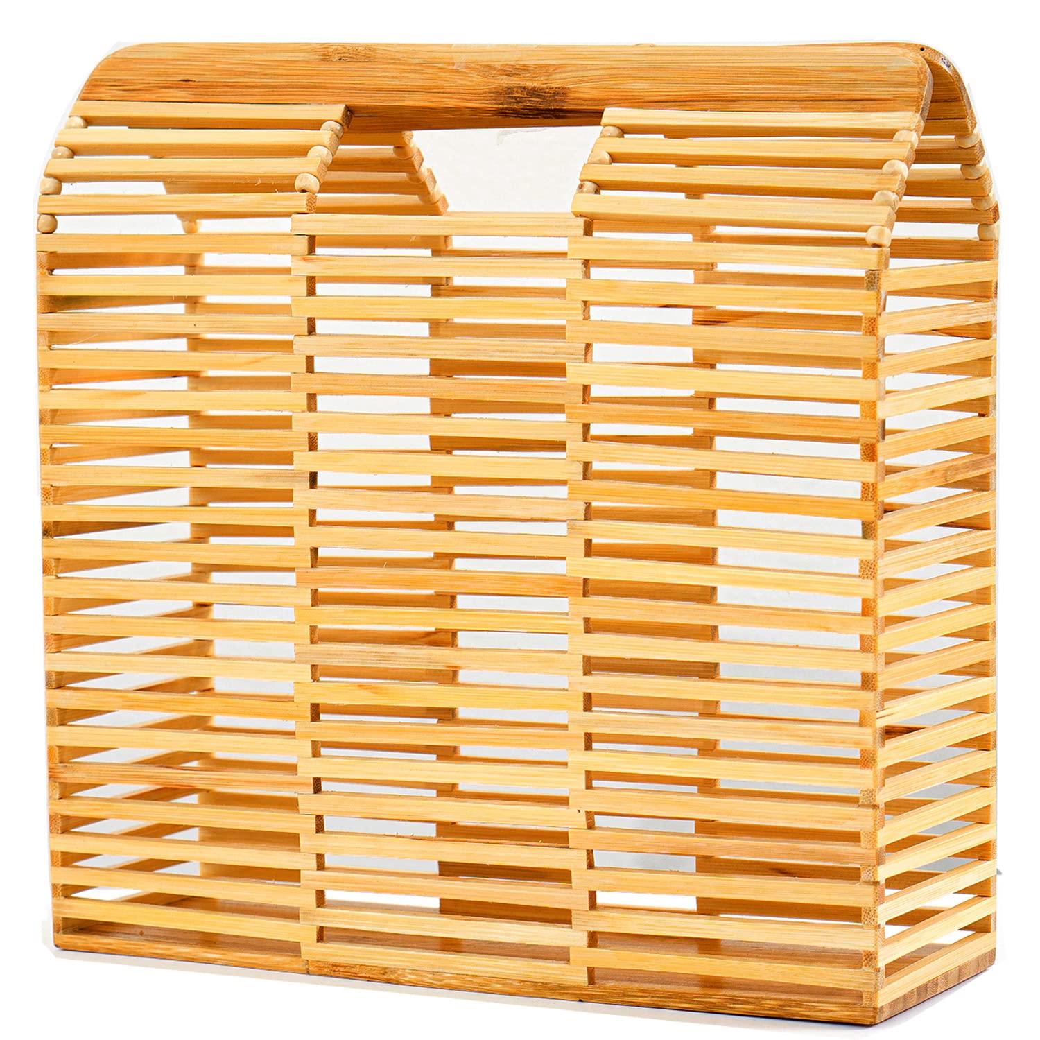 popmazing Women's Bamboo Handbag by Handmade Straw Bag,Tote Bamboo Purse Natural Basket Bag for Summer Beach
