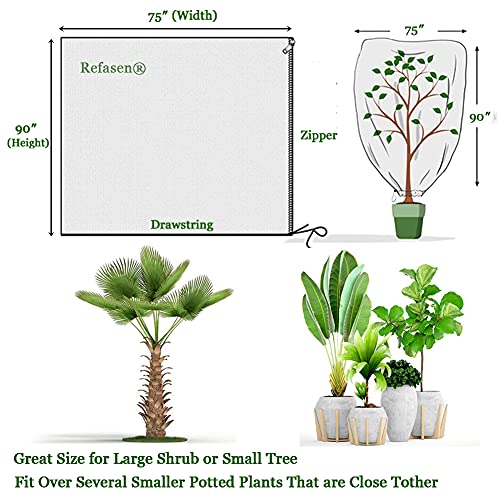 Refasen Plant Covers Freeze Protection,90”H X75”W 2.2oz Frost Blankets for Outdoor Plants Frost Cloth with Zipper Drawstring-Protect Trees Shrubs from Cold Frost Wind Pest
