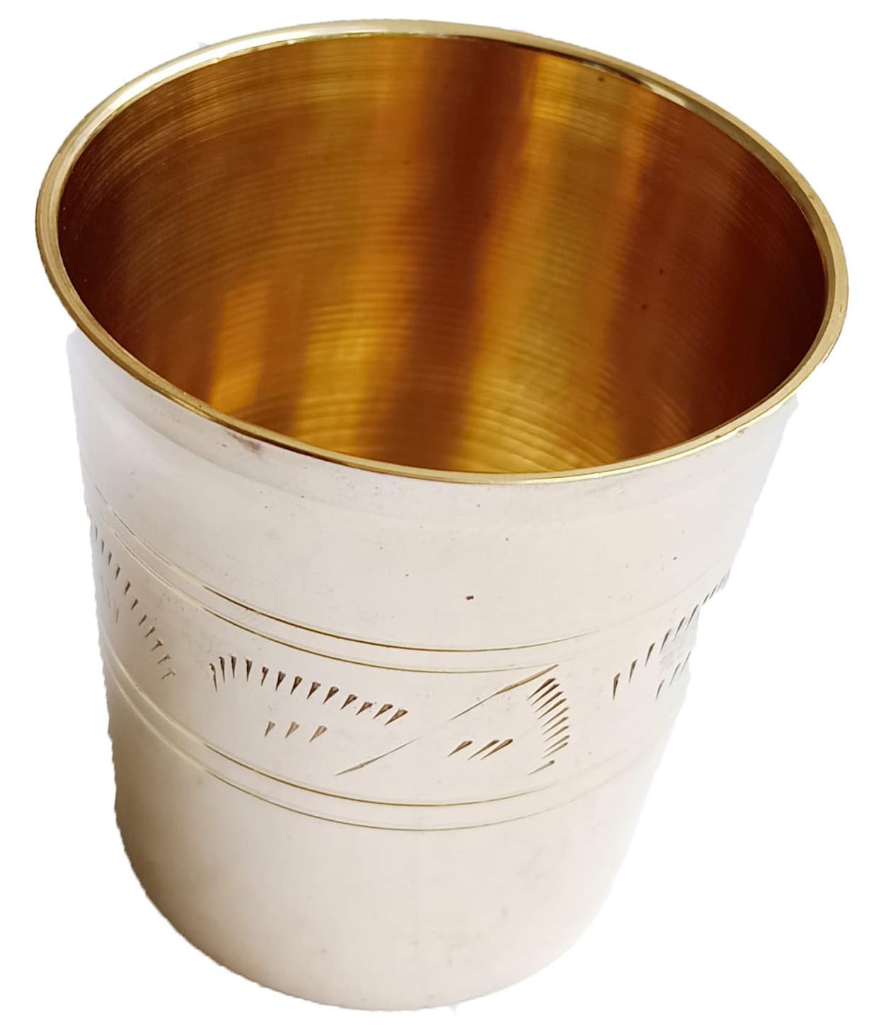 PARIJAT HANDICRAFT Handmade Pure Brass Small Glass Pooja Golden Glass/Tumbler for Serving & Drinking Purpose, Decorative Showpiece 2 Inch