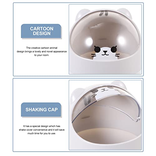 Veemoon Kitchen Trash Bin Table Trash Can Mini Wastebasket Cartoon Bear Design Compost Bin Easy Clean Countertop Plastic Garbage Can for Bathroom Vanity Countertop Grey Recycling Bins Trash Bin