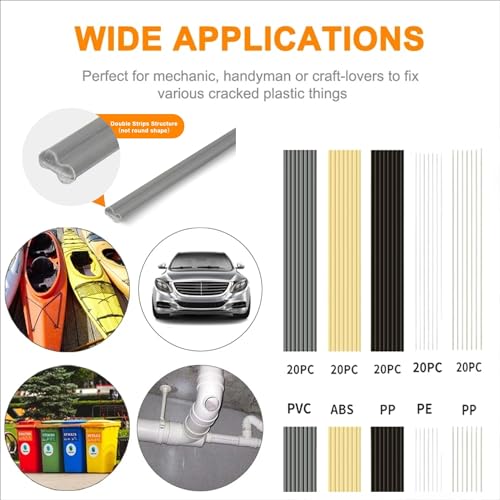 Plastic Welder, 110V/100W Plastic Welding Kit, Plastic Soldering kit for Bumper Kayak Repair-With 100 Rods,3 Tips,6 Wire Mesh,1 Volume Tin Wire,2 Sandpaper,1 Stand,1 Metal Brush,1 Screwdriver (White)