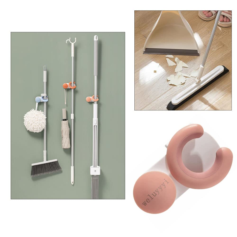 weluyyyi Broom Mop Storage Rack Wall Mounted Mop Hanging Storage No Drilling Mop Holder for Bathroom Kitchen Garden Garage