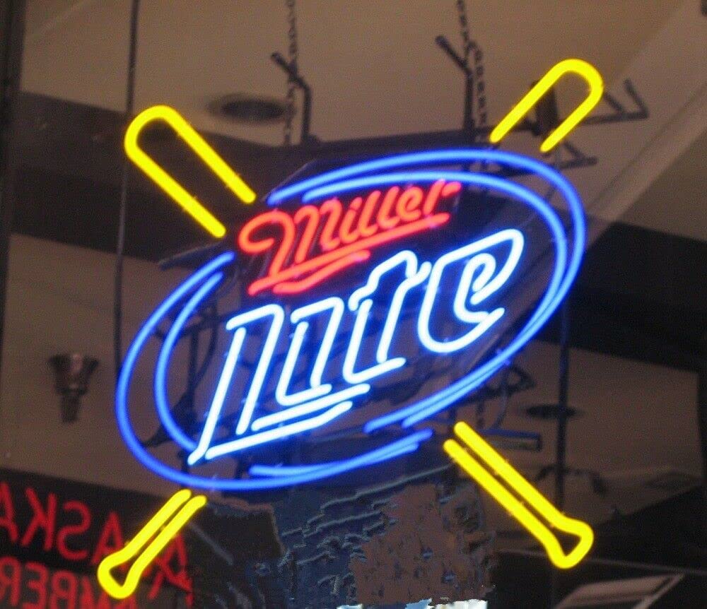 Queen Sense 17"x17" Millers Lite Baseball Bats Neon Sign Light Man Cave Bar Pub Beer Gift Neon Lamp A120MLLTBB