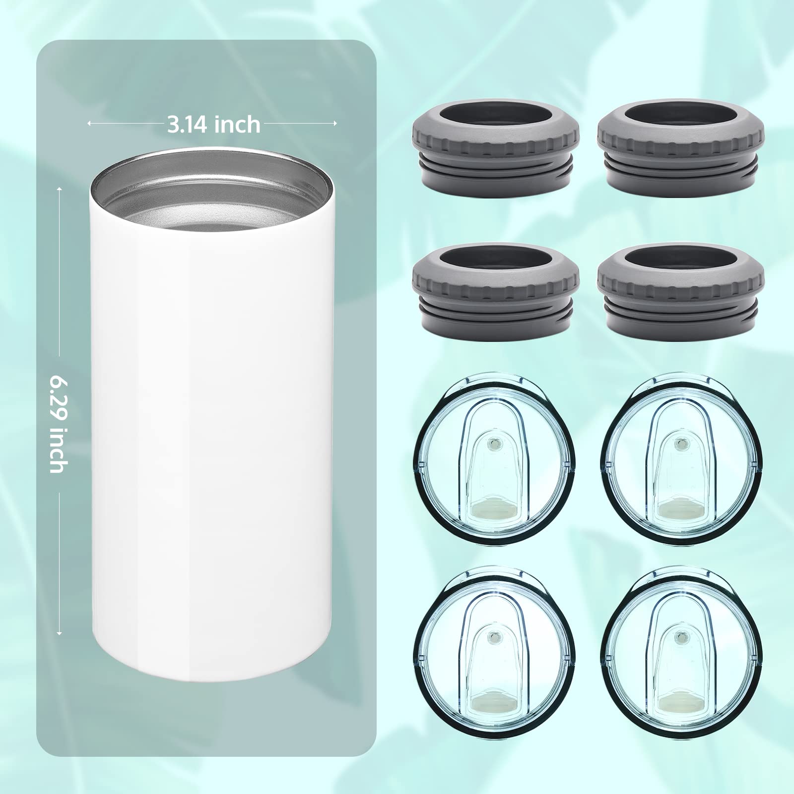 OFFNOVA 16oz Sublimation Can Cooler, 4-in-1 Sublimation Blanks Can Insulated White Stainless Steel Skinny Sublimation Tumbler, Beer Can Cooler
