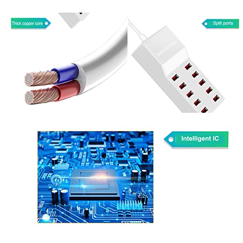 MaxLax USB Charger Station,10-Port 50W/10A Multiple USB Charging Station,Multi Ports USB Charger Charging for Smartphones,Tablets,and Other USB Devices.