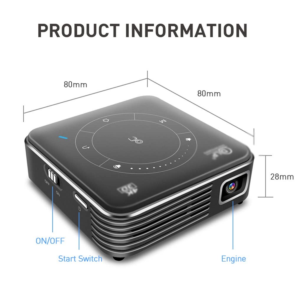 WENLII Mini Projector 4K DLP Android 9.0 Support Mini Video Beamer Mobile Phone with Battery ( Color : D )
