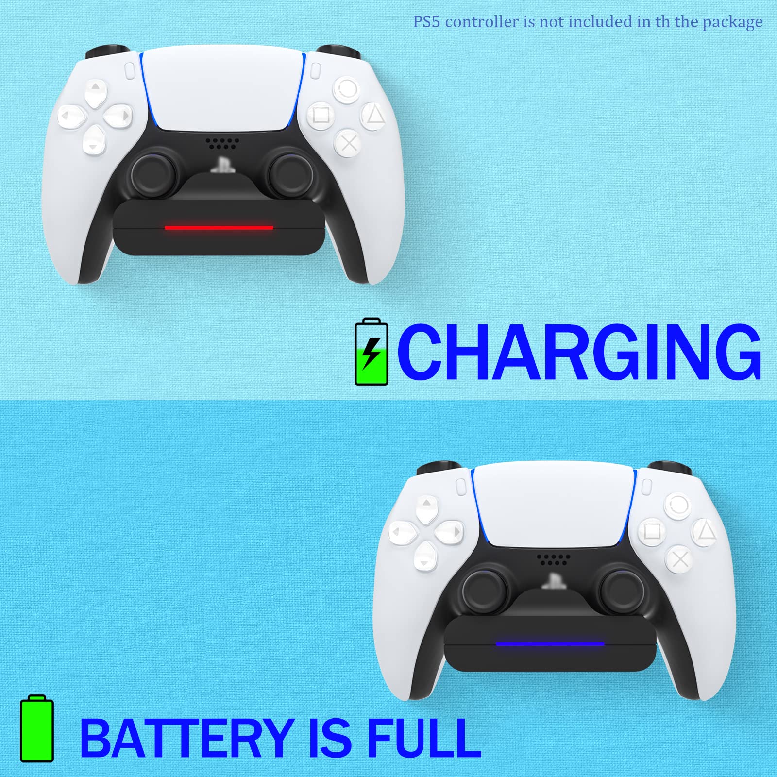 REEYEAR 2 Pack PS5 Controller Wall Mount Charger Dock,Charging Station Holder fits for Midnight Black PS5 Wireless Controller with LED Indicators Fast Charging Speed Cable,Space Saving