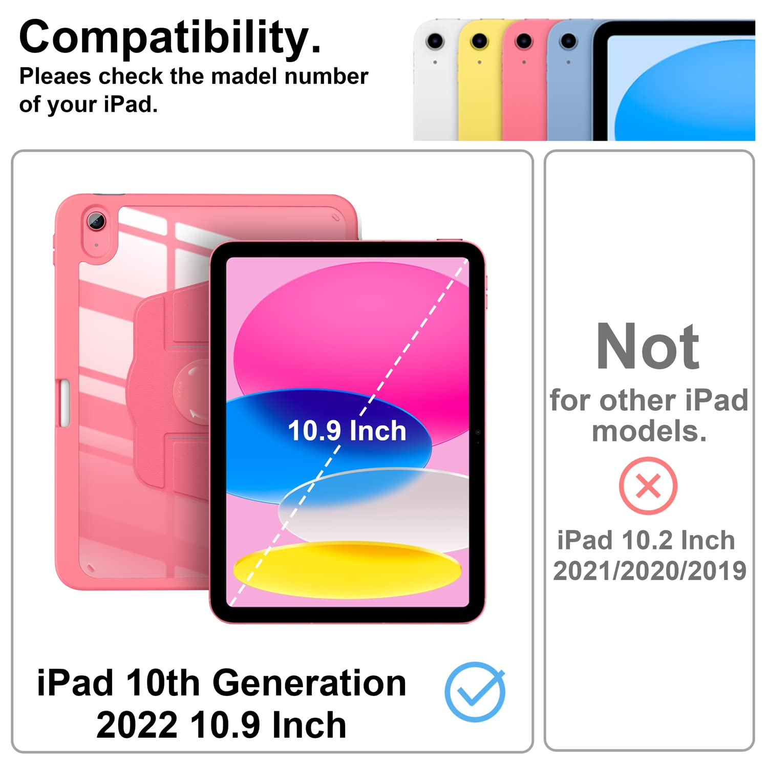 Supveco Case for iPad 10th Generation 2022 with Pencil Holder-(360 Degree Rotation & Auto Wake/Sleep), Premium Folio Stand Case with Flexible Viewing Angles for Apple iPad 10.9 Inch 2022-Watermelon