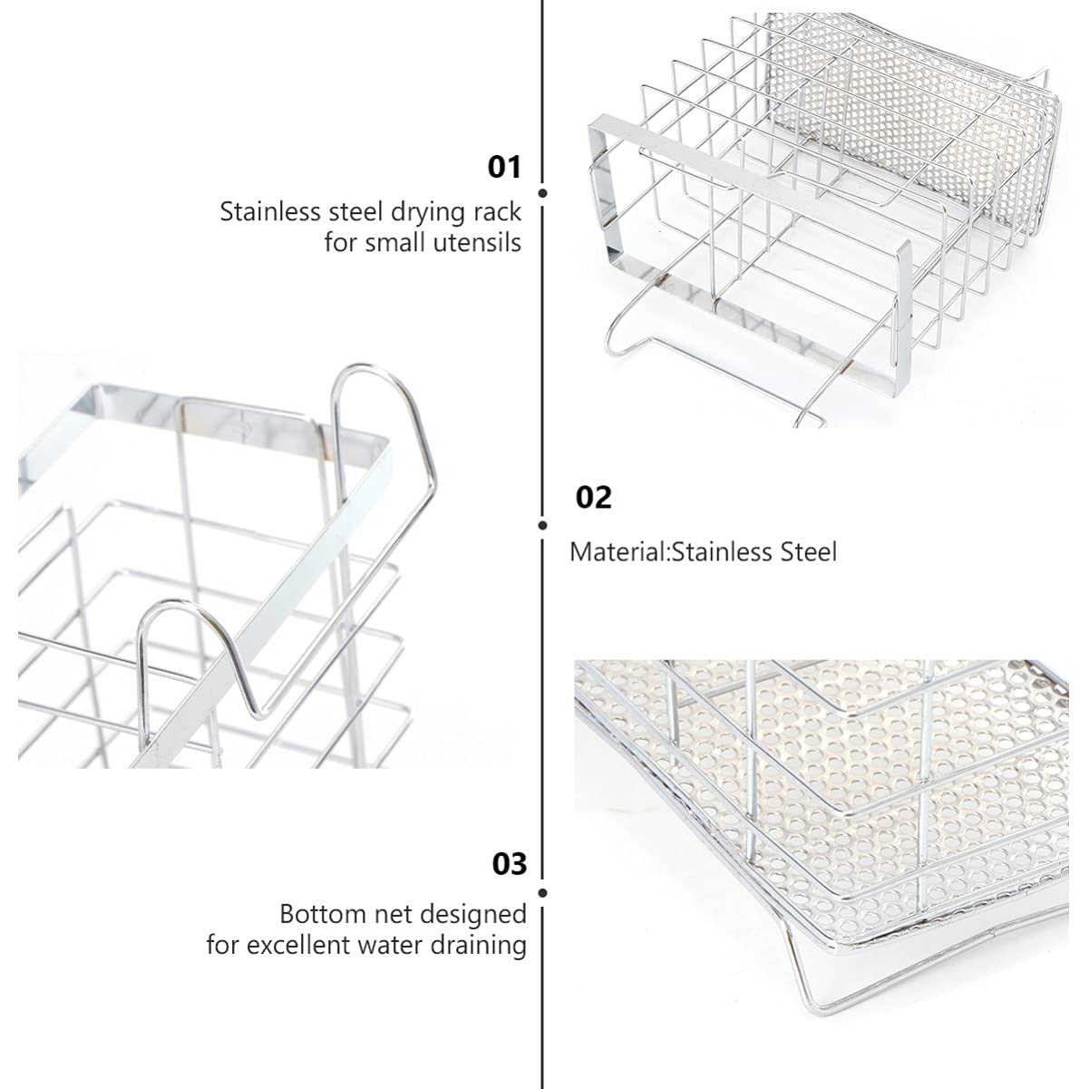 OSALADI Dish Drying Rack Stainless Steel Kitchen Utensil Holder Square Kitchen Caddy Sink Organizer Chopsticks Holder Hanging Kitchen Utensil Organizer Wire Storage Holder