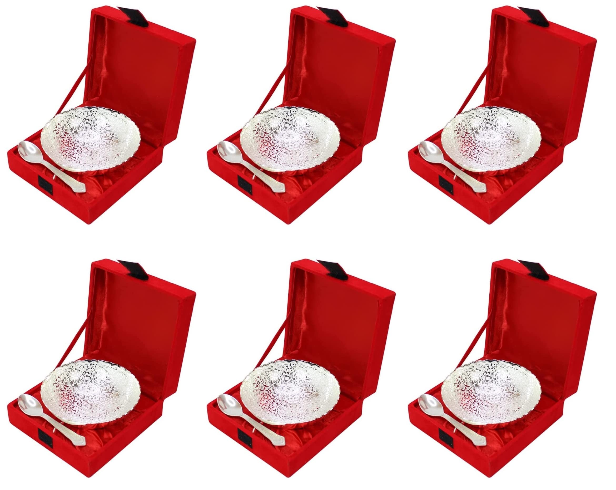 NOBILITY Bowl Spoon Set Silver Plated Dry Fruits Dessert Serving Sets for Diwali Wedding Return Gift Items Friends Family Home Decorative Corporate Gifts 6 Sets