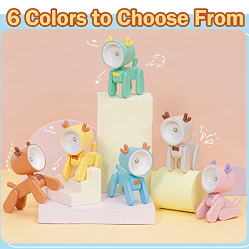 NICE POINT Mini LED Desk Lamp for Kids, Rechargeable Pink Cute Deer Table Night Light Phone Holder,Children Student Foldable Portable Reading Pet Desk Night Light,Adjustable Animal Night Lamp.
