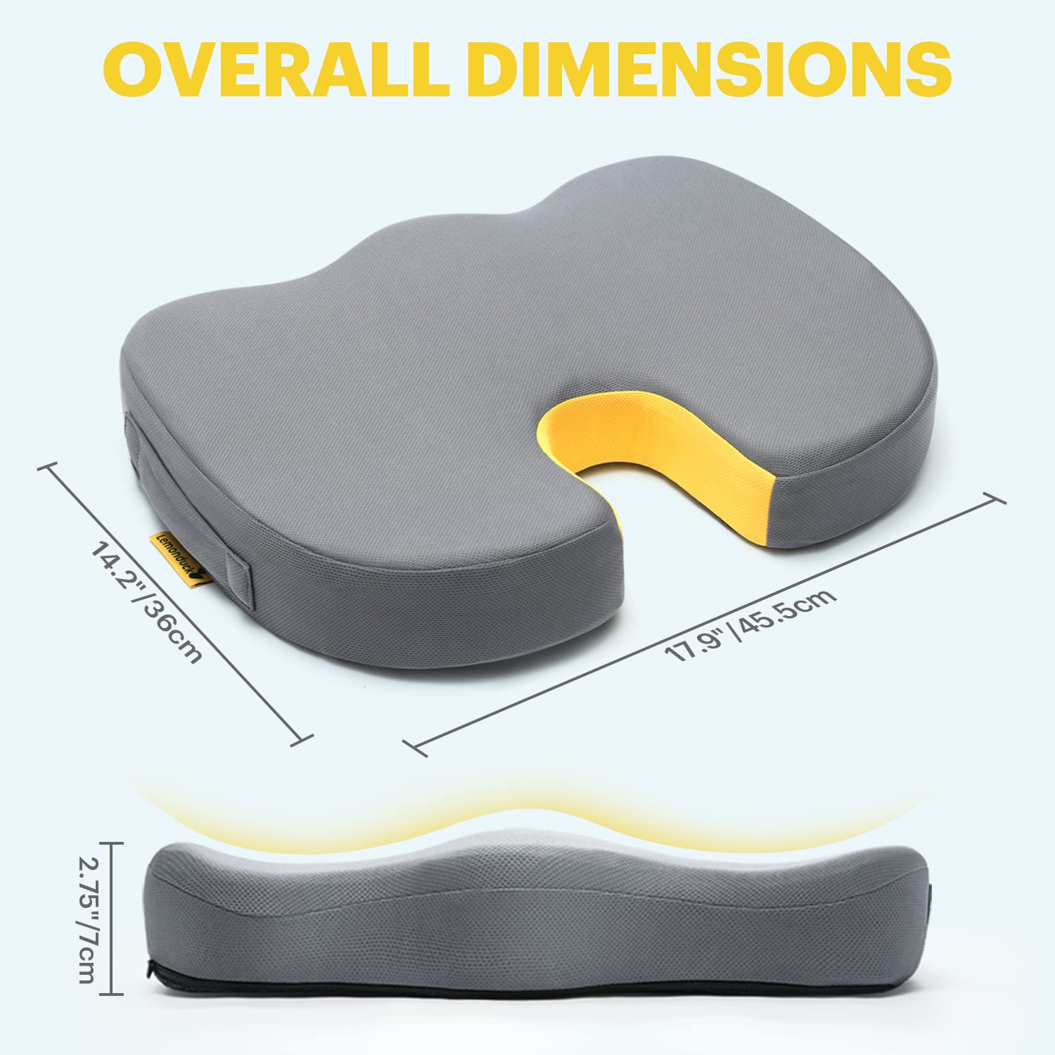 Lemonduck Seat Cushion, Memory Foam Chair Cushion for Office Chair Car Seat Wheelchair, Sciatica Coccyx Tailbone Back Pain Relief