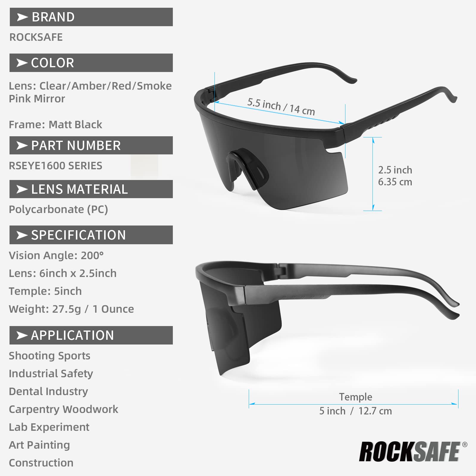 ROCKSAFE Z87.1 Anti-Fog Safety Glasses, Lightweight Polycarbonate Impact Resistant, Oversize UV Protective Eyewear [Pack of 1]