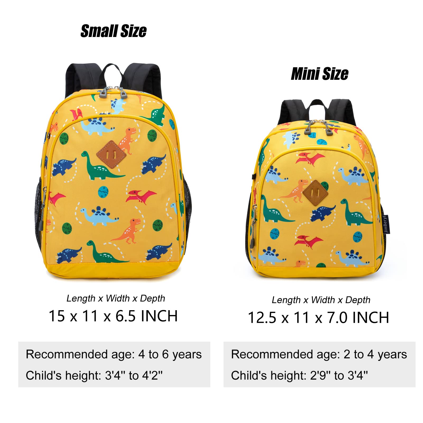 JinBeryl Toddler Backpack for Boys, 12 Inch Kids Dinosaur Backpack for Preschool or Kindergarten, Yellow