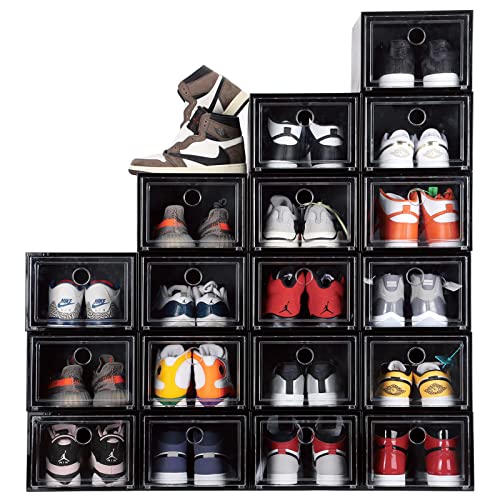 verklale Shoe Storage Box, Super Large 18 PACK Clear Plastic Stackable Shoe Organizer, Drawer Type Front Opening Shoe Holder Containers for sneaker