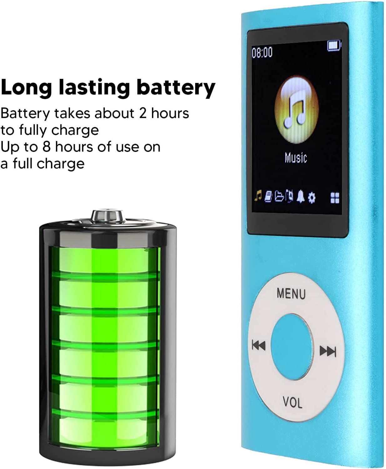 MP3 Player, Portable Lossless Sound Slim MP3 Music Player with Earphone, 1.8 Inch LCD Screen Digital Music Player, (Memory Card Not Included)(Black)