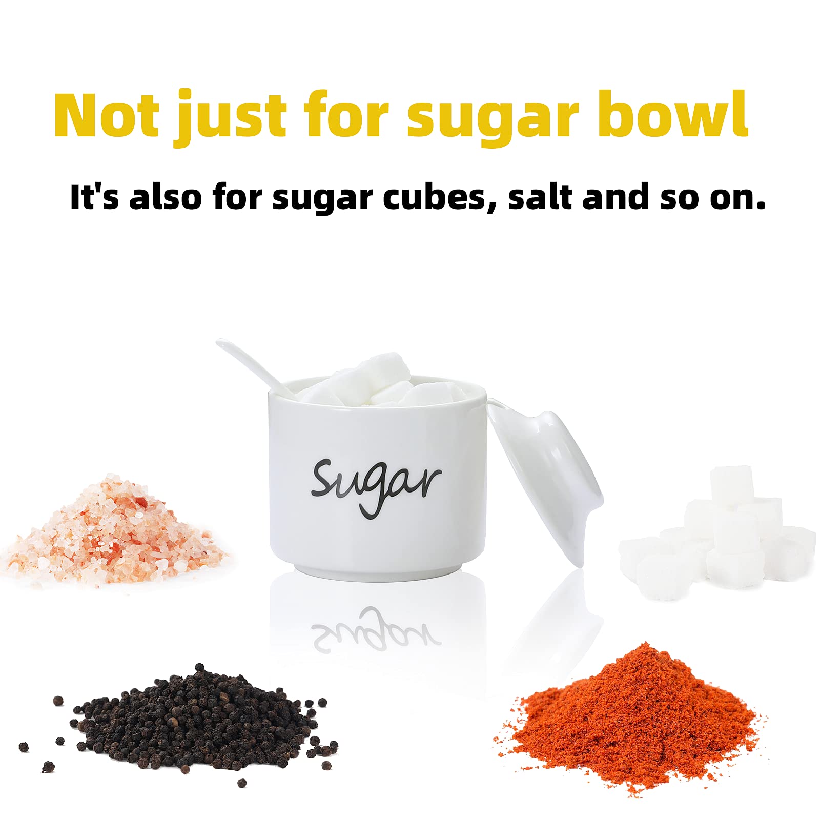 ONTUBE Ceramic Sugar Bowl with Lid and Spoon,Porcelain Sugar Pot,8oz (White)