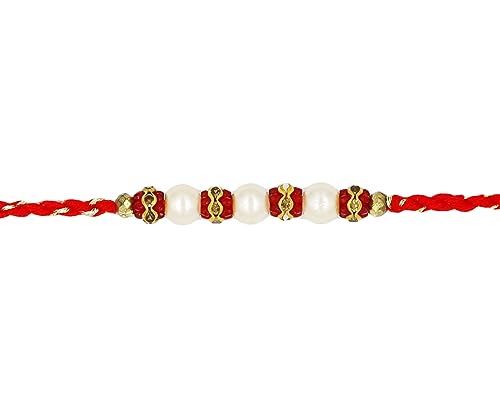 Traditional White Pearl Rakhi for Brother Multicolor Beautiful & Designer Thread Raksha Bandhan Rakhi for Loving Brother Bhai RURAKH0040