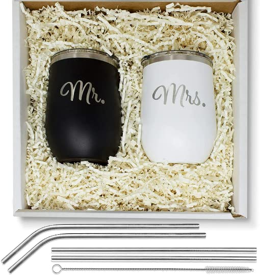 Mr and Mrs Wine Tumbler Set - Mr and Mrs Coffee Mugs, Groom and Bride Tumbler, Wedding Gifts for Couple - Mr and Mrs Mugs Large, Mr and Mrs Wine Glasses, Bride Groom Gifts