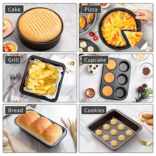 Morfakit Baking Pans Set, 25 PCS Complete Cake Baking Set with Baking Sheets, Cake Pan, Loaf Pan, Muffin Pan, Pizza Pan, Cake Baking Supplies for Beginner Kids Adults, Black