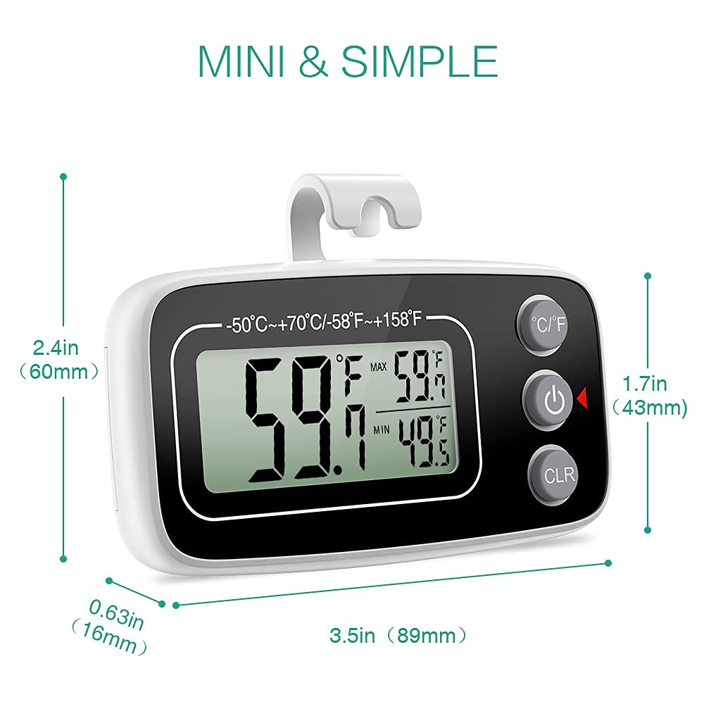 ORIA Refrigerator Thermometer, Digital Freezer Fridge with Thermometer Max and Min Display for Room, Refrigerator, Kitchen, Large LCD Display, 2 Pack, Black