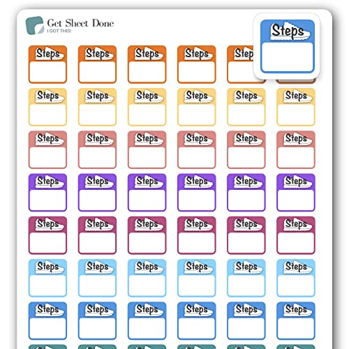 Step Planner Tracker Stickers / 54 Write In Smudge Proof Vinyl Stickers (1/2”) / Walk Run Personal Goals Tracking Health Wellness Self Care/Productivity/Bujo Bullet Journaling (1 Sheet, Steps)