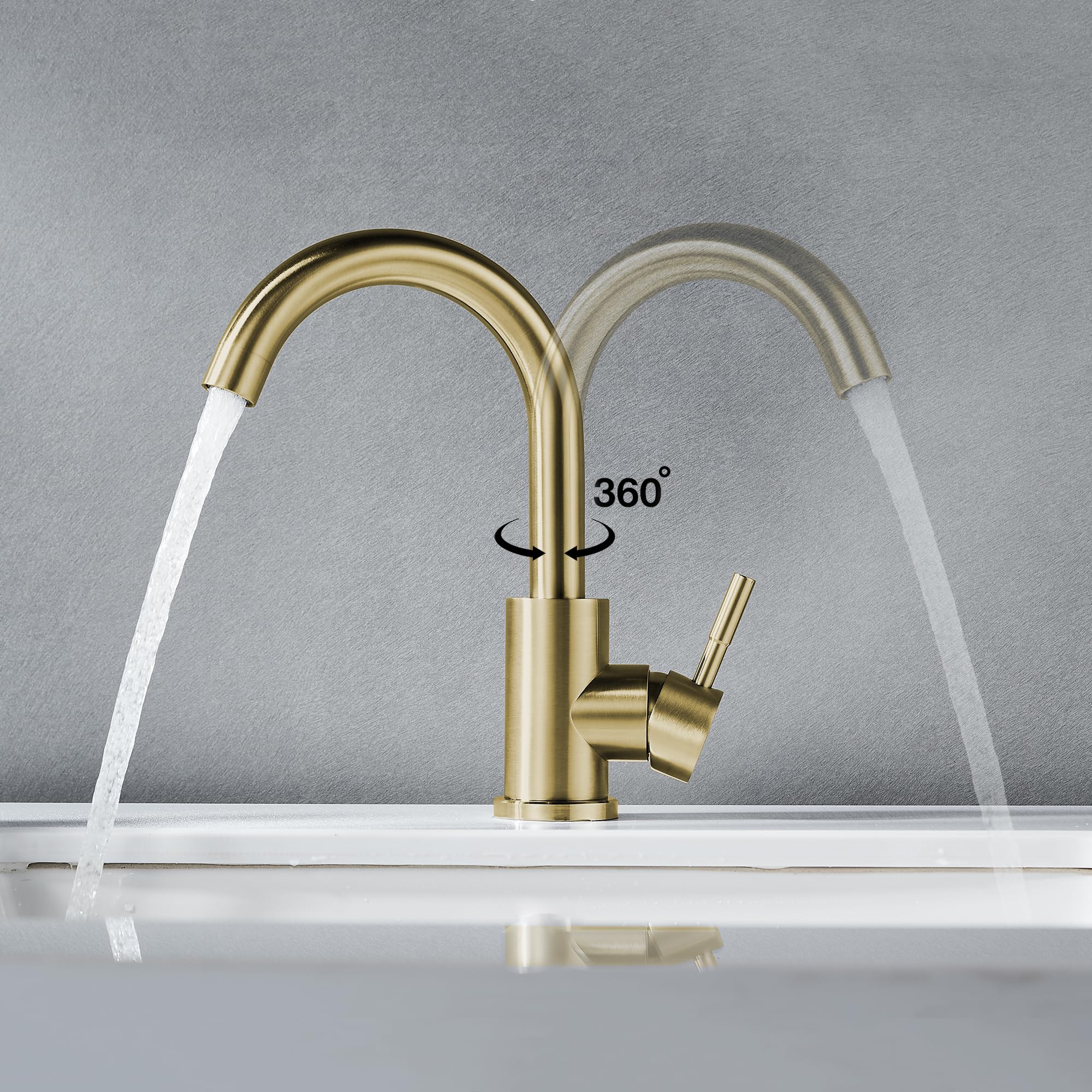 Kohonby Wet Bar Sink Faucet Single Hole Brushed Gold, Modern Single Handle Bathroom Sink Faucet Commercial Stainless Steel Prep Sink Faucet