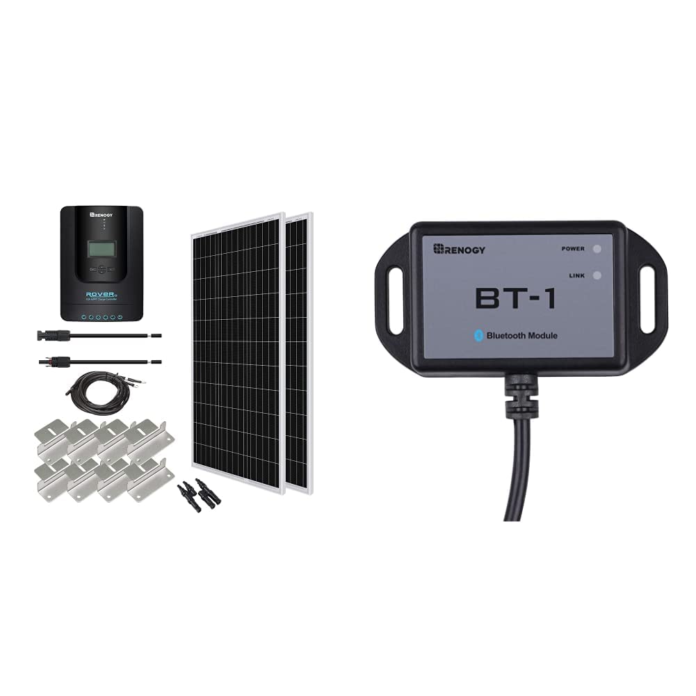 Renogy 200W 12V Monocrystalline Panel Starter & Bluetooth Module RJ12 Communication Port Compatible Rover/Wanderer/Adventurer Charge Controllers, BT-1 RS232