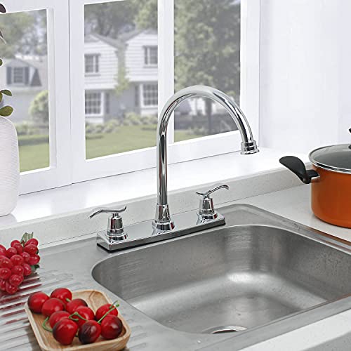 SOLVEX 2 Handle Kitchen Sink Faucet, High Arc 360 Swivel Stainless Steel Pipe 3 Hole Kitchen Faucet, Commercial Modern Chrome Kitchen Sink Faucet, US-SP-80093