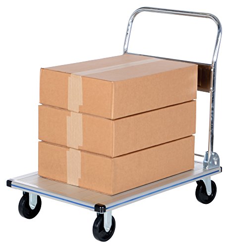 Vestil AFT-36-NM Aluminum Folding Platform Truck with Single Handle and 5" Non-Marking Polyurethane Casters, 600 lbs Capacity, 36" Length x 24" Width x 8-3/8" Height