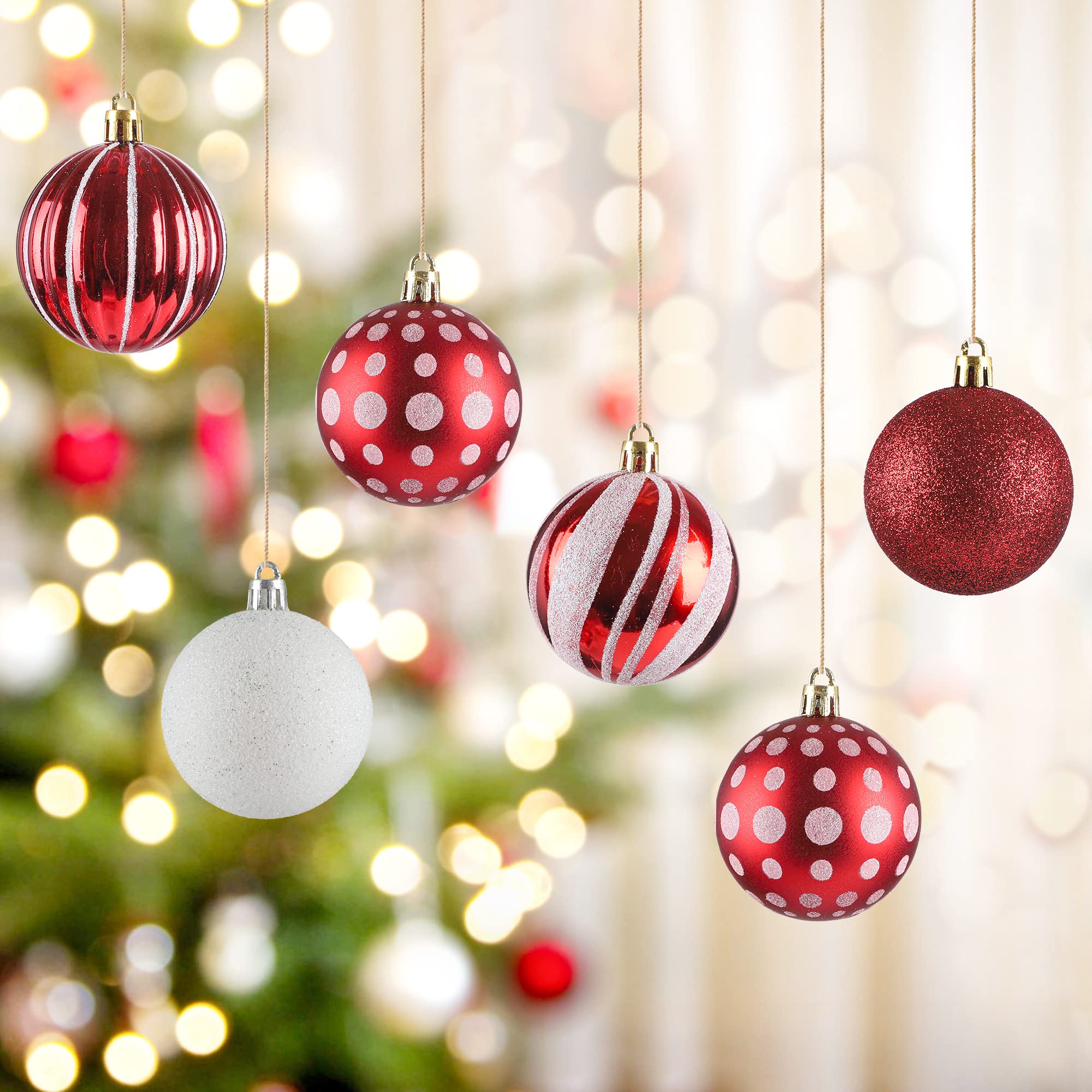 LessMo 30Pcs Red Green White Christmas Balls Ornaments for Christmas Tree, 6cm/2.37" Shatterproof Plastic Hanging Decorations Balls Baubles Set for Holiday Wedding Party Decor