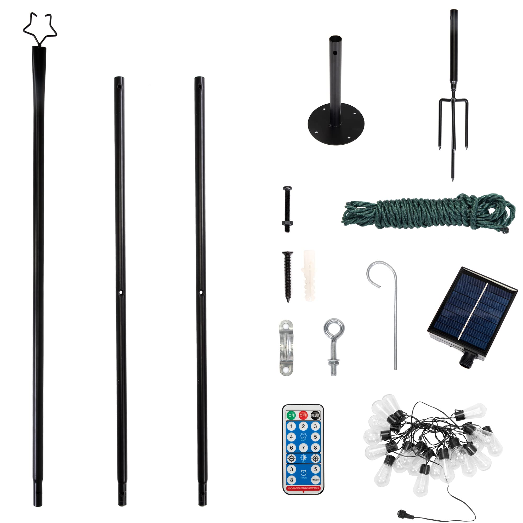 Sandinrayli String Light Poles, Set of 6 Outdoor Black Metal Poles for Hanging String Lights. Sturdy Hanging Pole for Outdoor String Lights, Creating an Enchanting Ambiance in Your Patio or Garden.