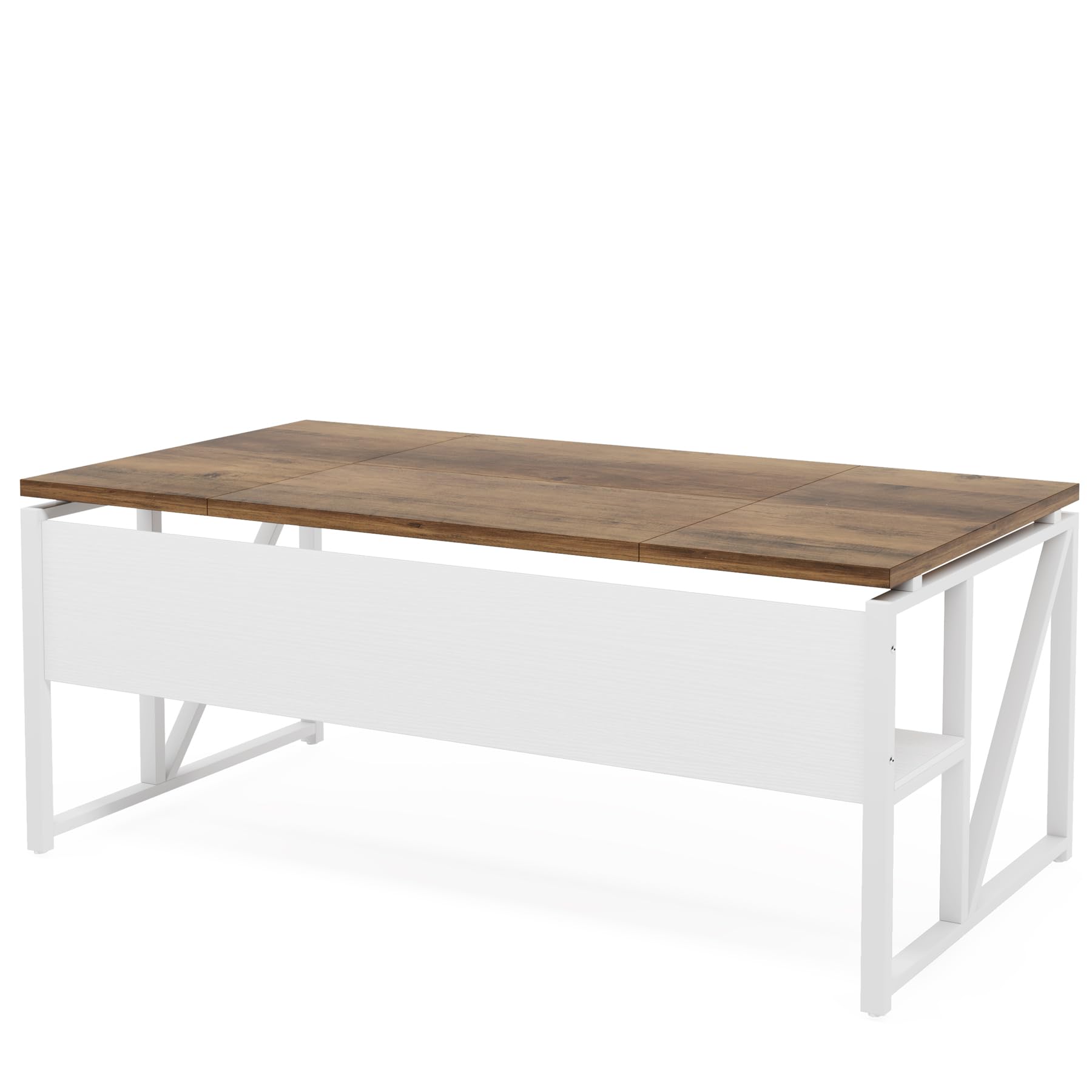 Tribesigns 63 inches Computer Desk with Bottom Storage Shelf Home Office Desk Writing Table for Workstation,Dark Walnut + Steel Leg, Cabinet not Included (Light Walnut, 63-inch-with Shelf)