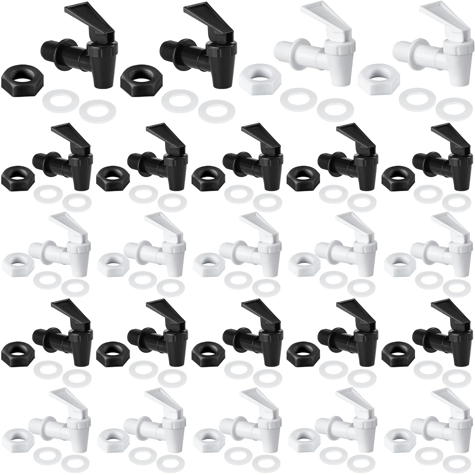 Replacement Cooler Faucet Water Bottle Jug, Dispenser Tap Set, Reusable Spigot Spout Water Beverage Lever Pour Dispenser Valve Water Crock Tap (Black, White,4 Sets)