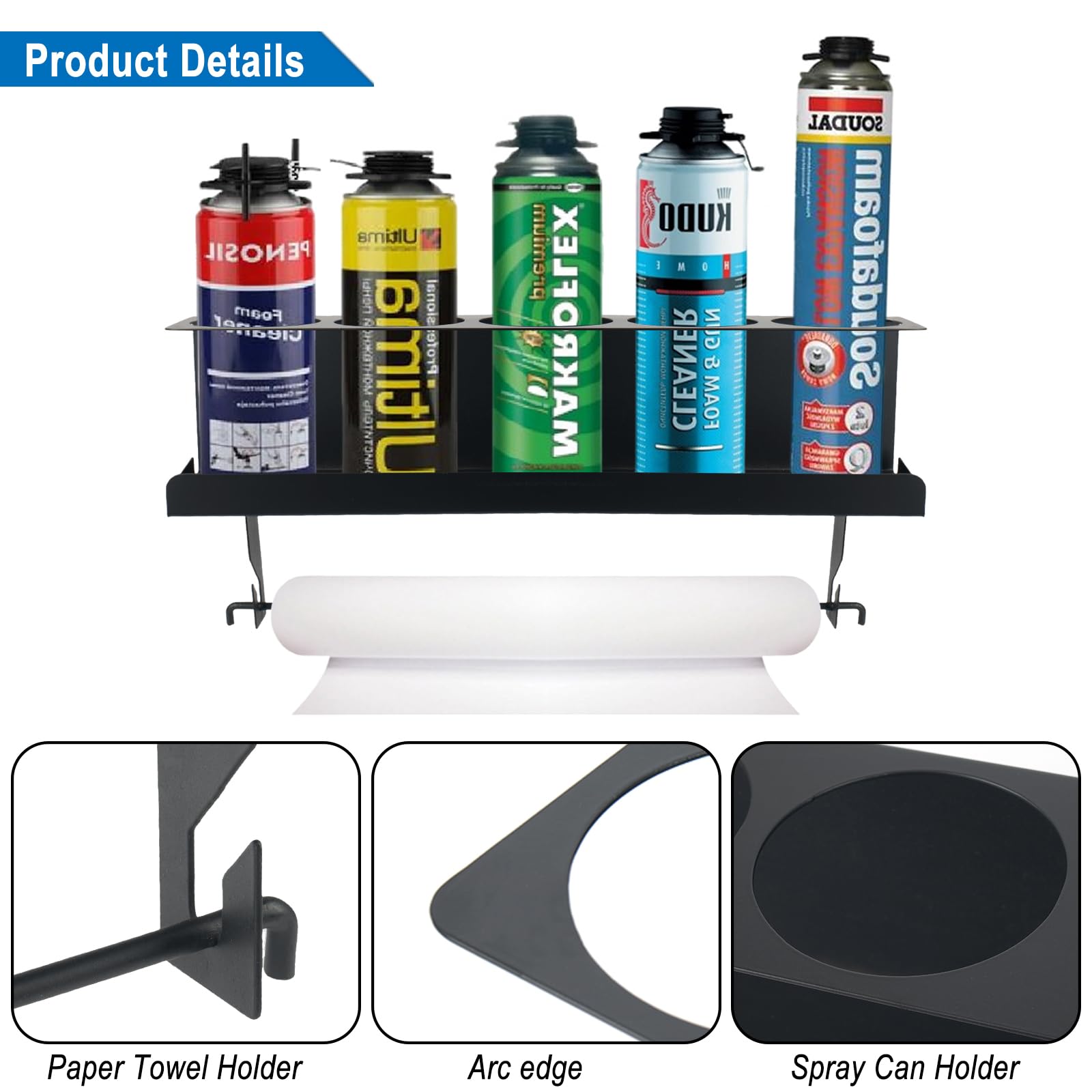 svteli Wall-Mounted spray bottle holder, paint rack, spray can holder, aerosol can holder, paper towel holder,sprays holder