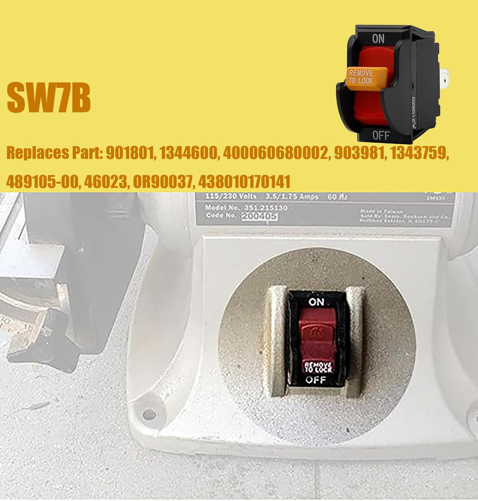 SW7B On-Off Toggle Switch 2 Prong ,Replacment for Delta,Aftermarket Replacment for Ryobi 46023 Delta/Porter Cable 489105-00 438010170141, for Table Saws Drill Press Power Tools Planer Band Saw