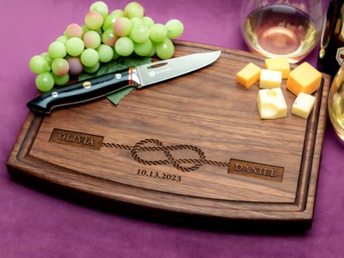 Straga Personalized Cutting Boards | Handmade Wood Engraved Charcuterie | Custom Wedding, Anniversary, Engagement Gift for Couples (Nautical Knot Design No.805)