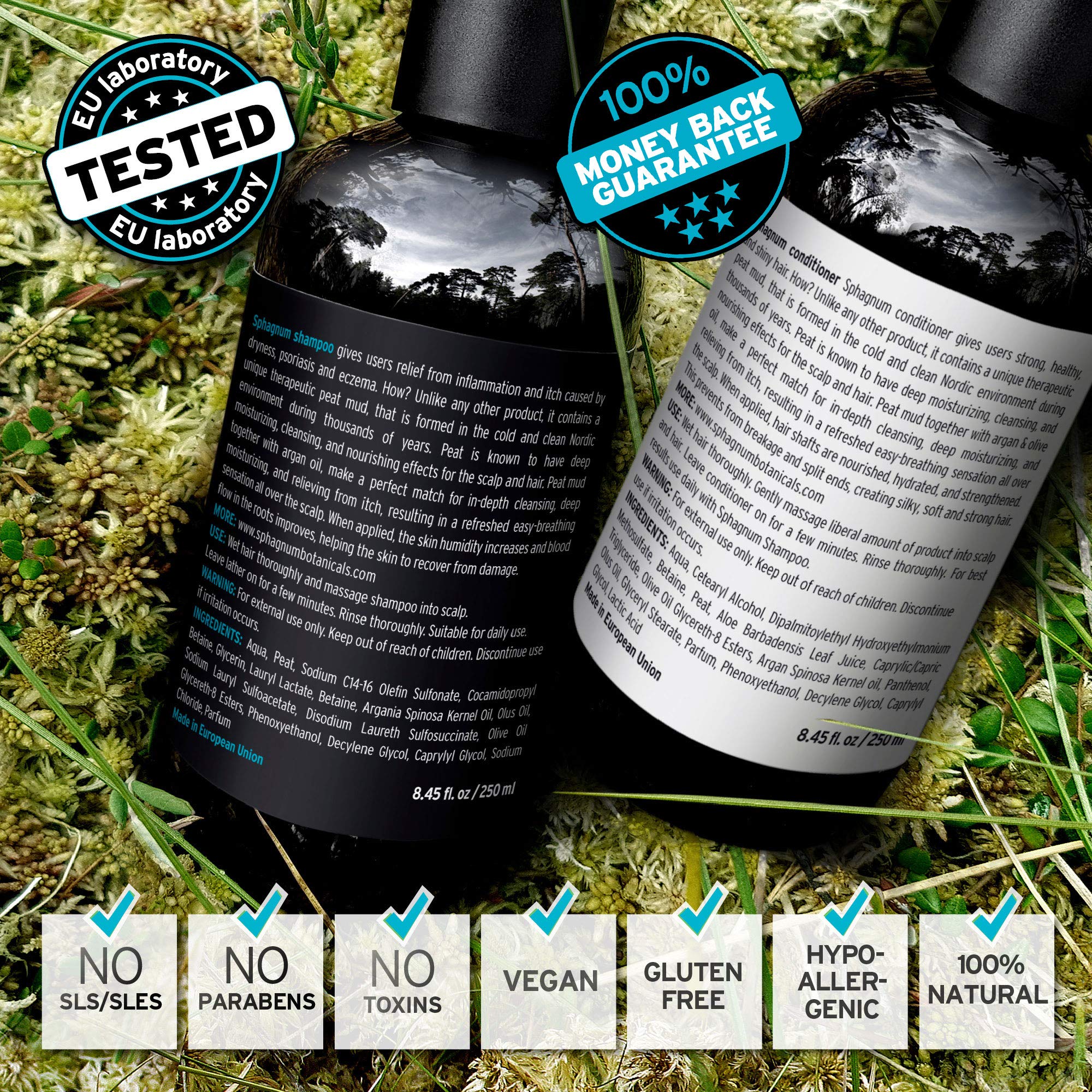 Sphagnum Botanicals Flaky Psoriasis Care Kit - Serum with salicylic acid, shampoo with peat mud, conditioner with argan and olive oil