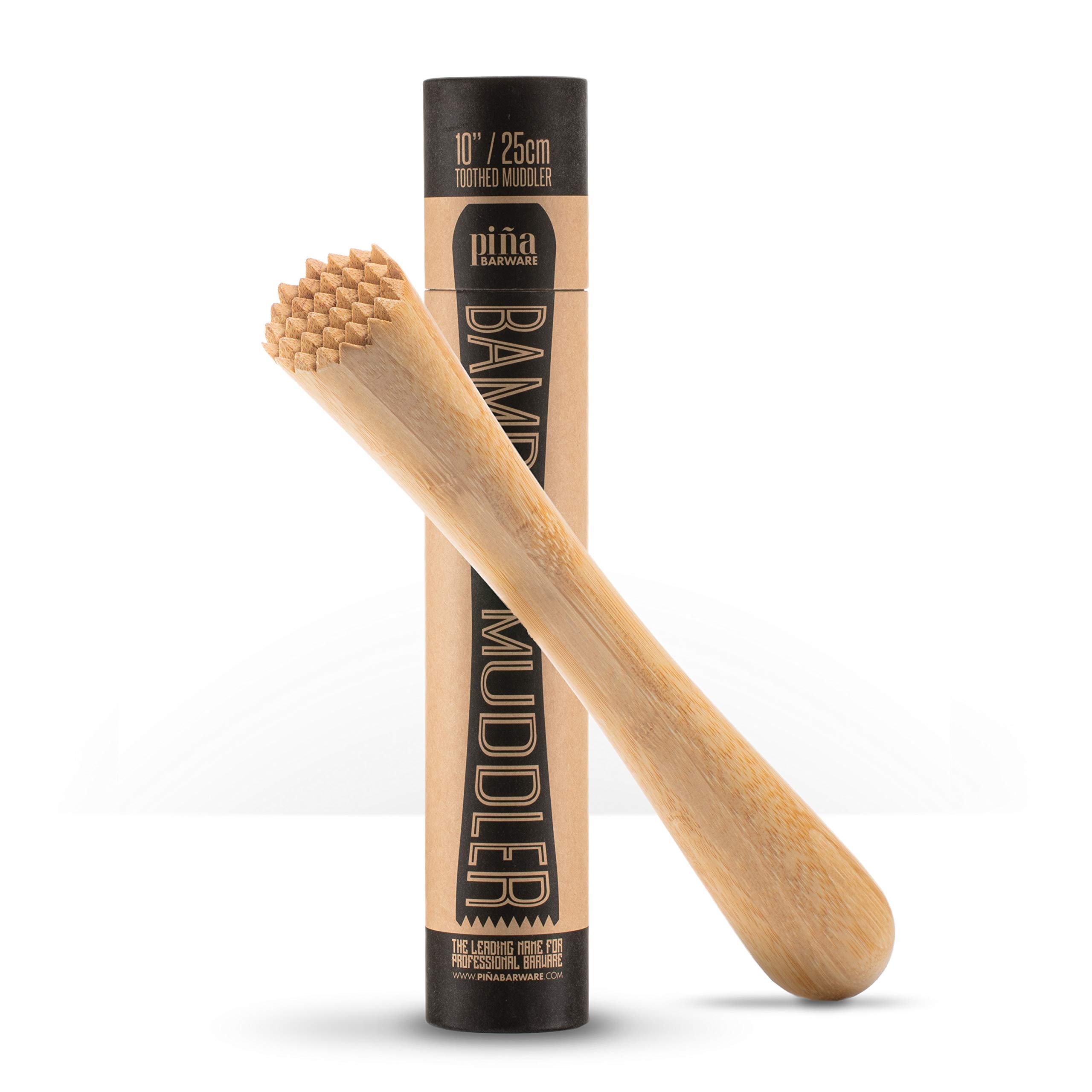 Piña Barware Professional Cocktail Muddler - 10" / 25cm Bamboo with Toothed Muddler (One Muddler)