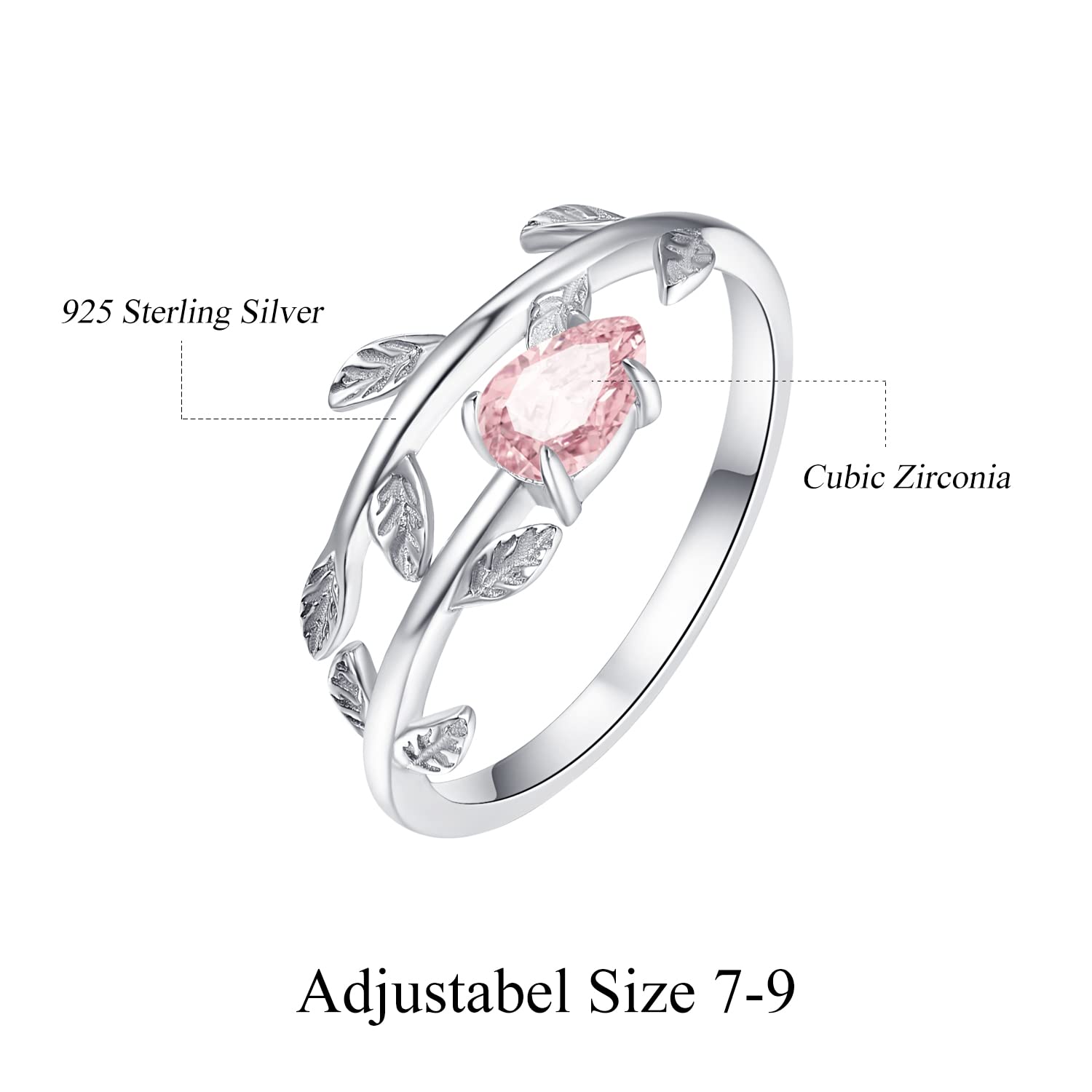 PRAYMOS 925 Sterling Silver Pink Rings October Birthstone Ring Weddding Promise Cute Rings Christmas Gifts
