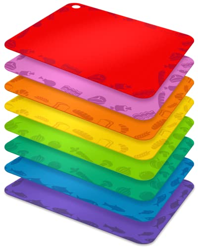 Plastic Cutting Board Set of 8-15"x12" - 1.5mm Thick Non Slip Plastic Cutting Boards for Kitchen - Flexible Cutting Board, Chopping Board - Cutting Mats for Cooking - Color Coded Cutting Board Mats