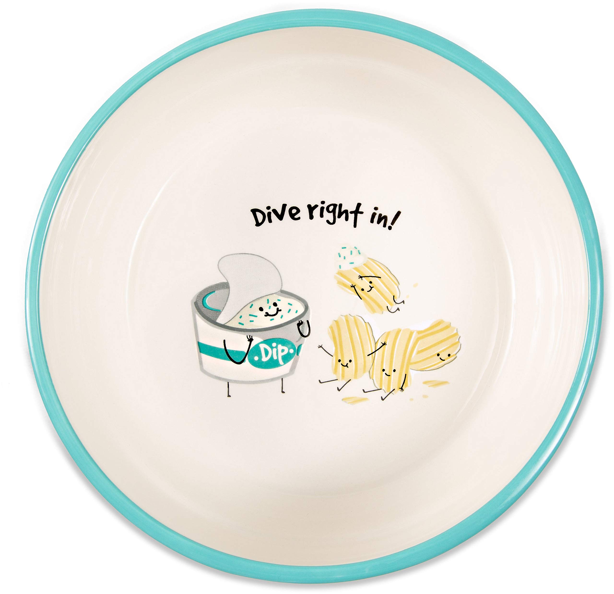 Pavilion Gift Company Pavilion-Chips & Dip-Patterned 6.25 Inch Teal Ceramic Snack Bowl, Blue