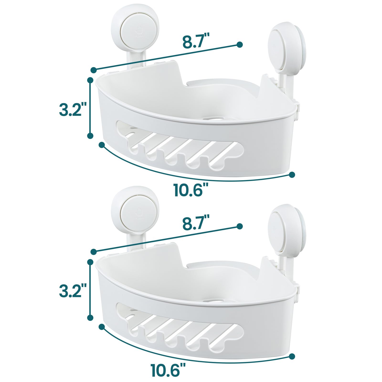 TAILI Corner Shower Caddy Suction Cups Heavy Duty 2 Pack, Small Bathroom Shower Shelf Storage Wall Mounted shower Organizer for Shampoo,Conditioner,Plastic shower Basket, Drill-Free Removable