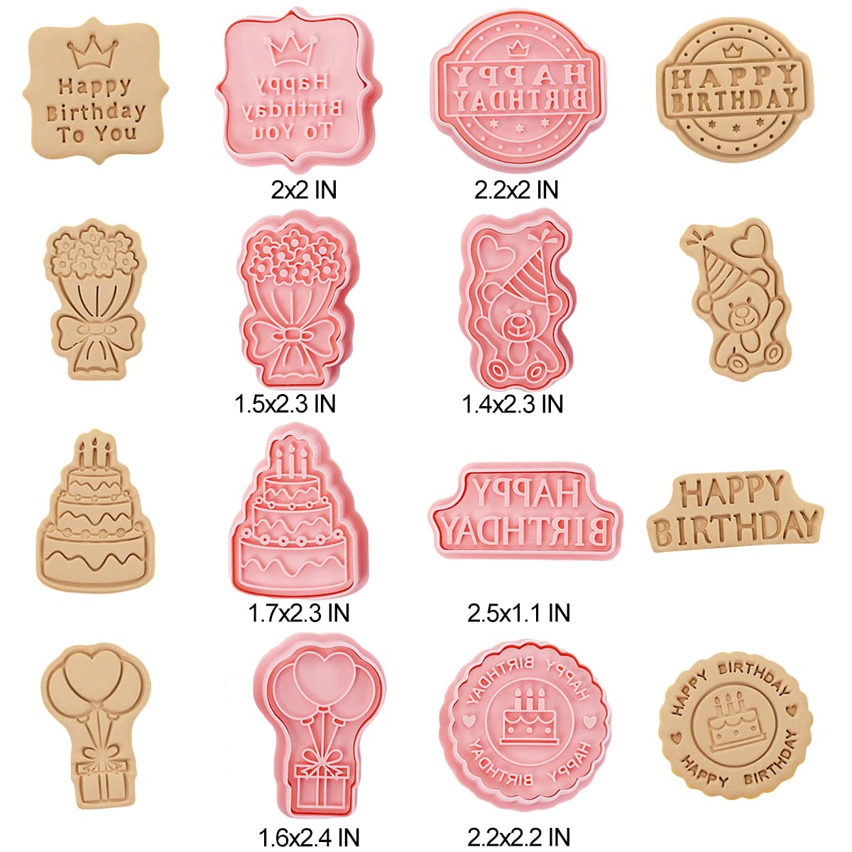 Pink PP Material Birthday Cookie Cutters, 8 Pcs Theme Set Embossing Dies and Plunger Dies for Fondant Cookies Pastry Cheese Baking(Birthday)
