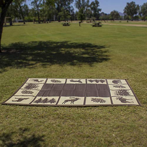 Stylish Camping 226097 6-feet by 9-feet Reversible Mat, Plastic Straw Rug, Large Floor Mat for Outdoors, RV, Patio, Backyard, Picnic, Beach, Camping - Hunter Mat (Brown/Beige)