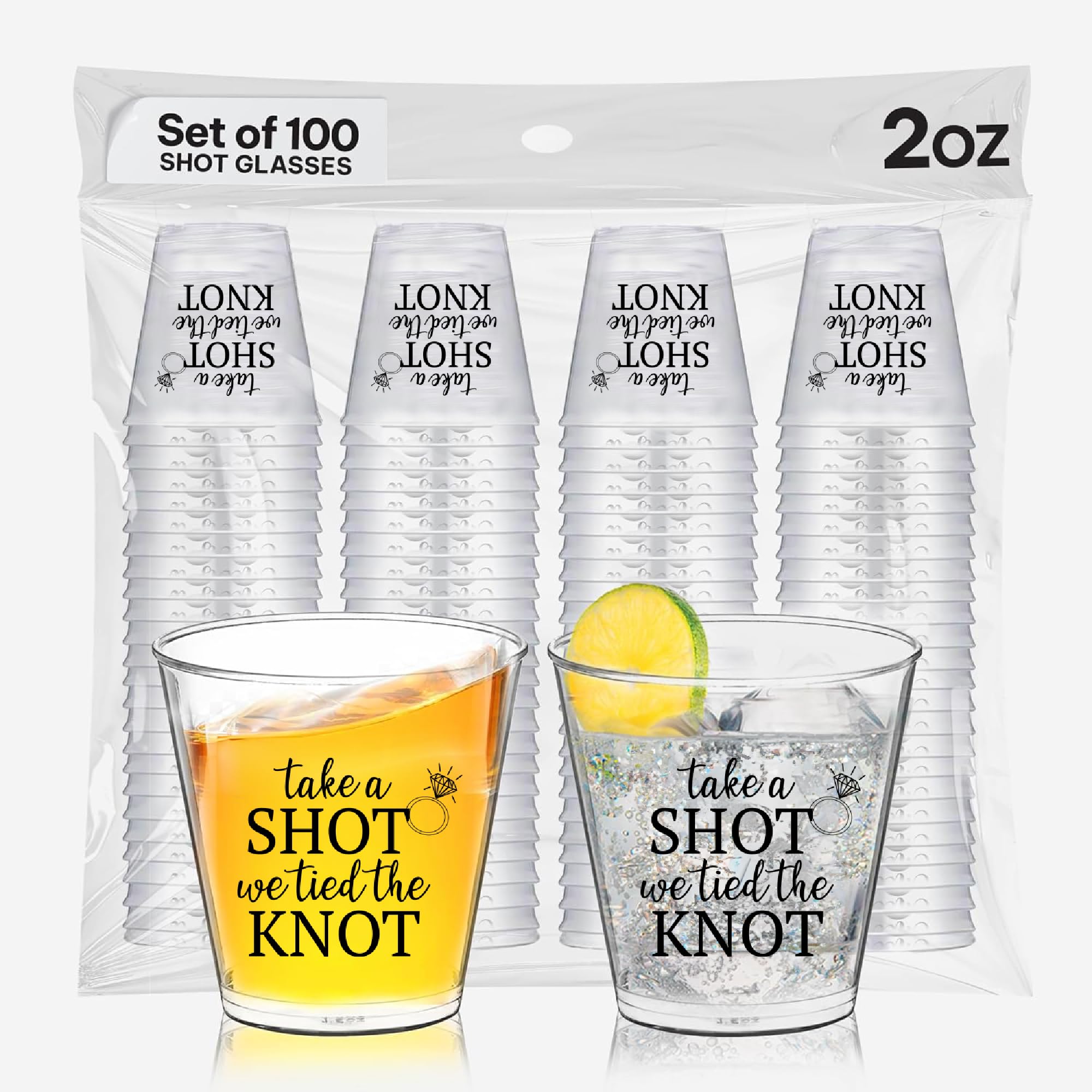Take A Shot We Tied the Knot, 100 pcs Plastic Shot Glass, 2 oz, Wedding Party Favors, Wedding Gifts for Guests, Wedding Favors Bulk, Take Shot, Wedding Shot Glasses for Guests, Party Favors Wedding